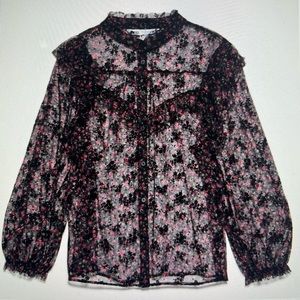Zara | Tops | Zara Floral Print Long Sleeve Ruffle Blouse Medium ...
